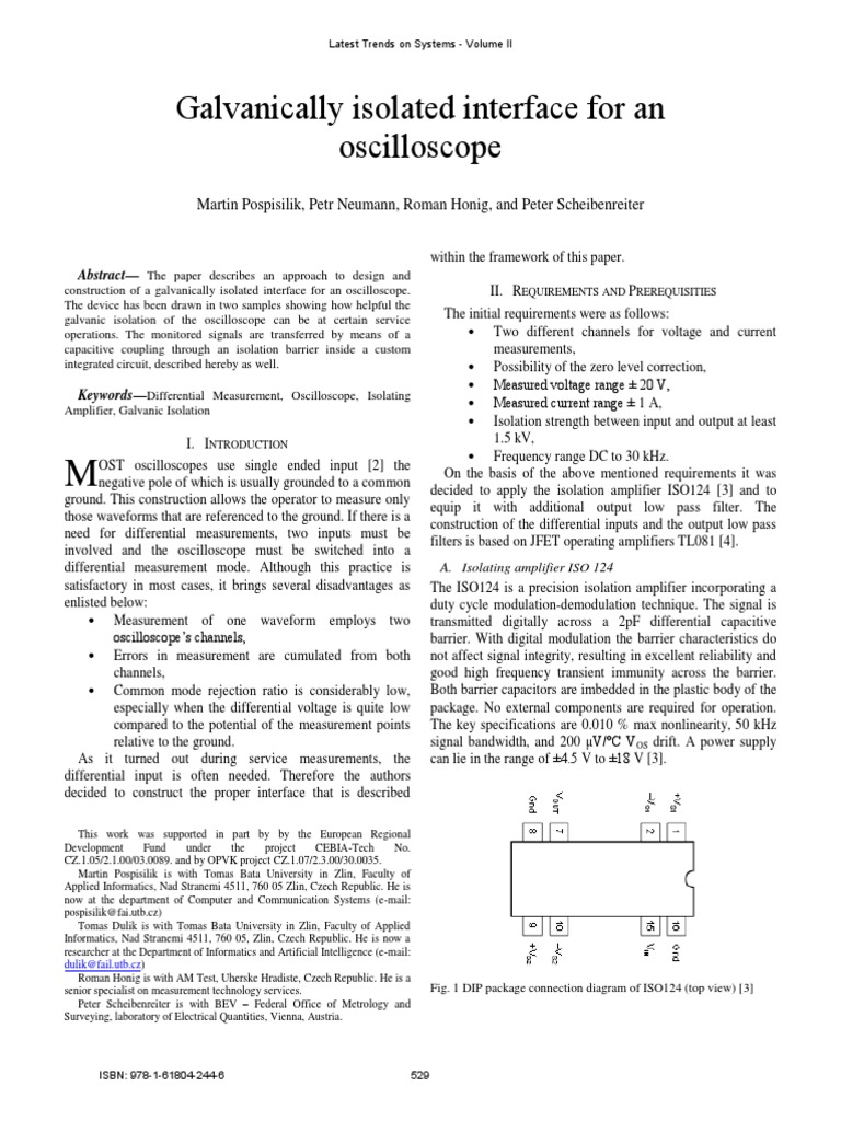 Galvanivally Isolated Interface For An Oscilloscope | PDF | Amplifier | Power Supply