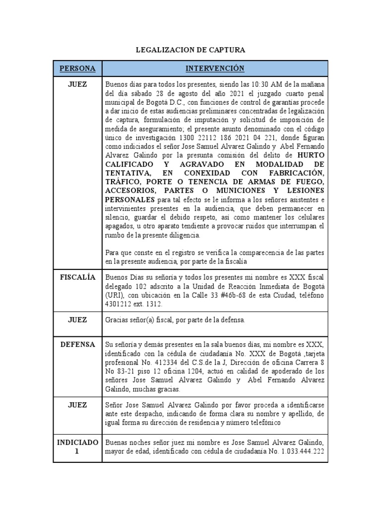Audiencia Legalizacion de Captura | PDF | Debido al proceso | Esfera pública
