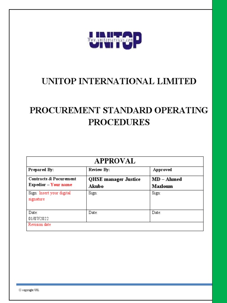 Uil Procurement Sop - 1st July 2022 | PDF | Procurement | Iso 9000