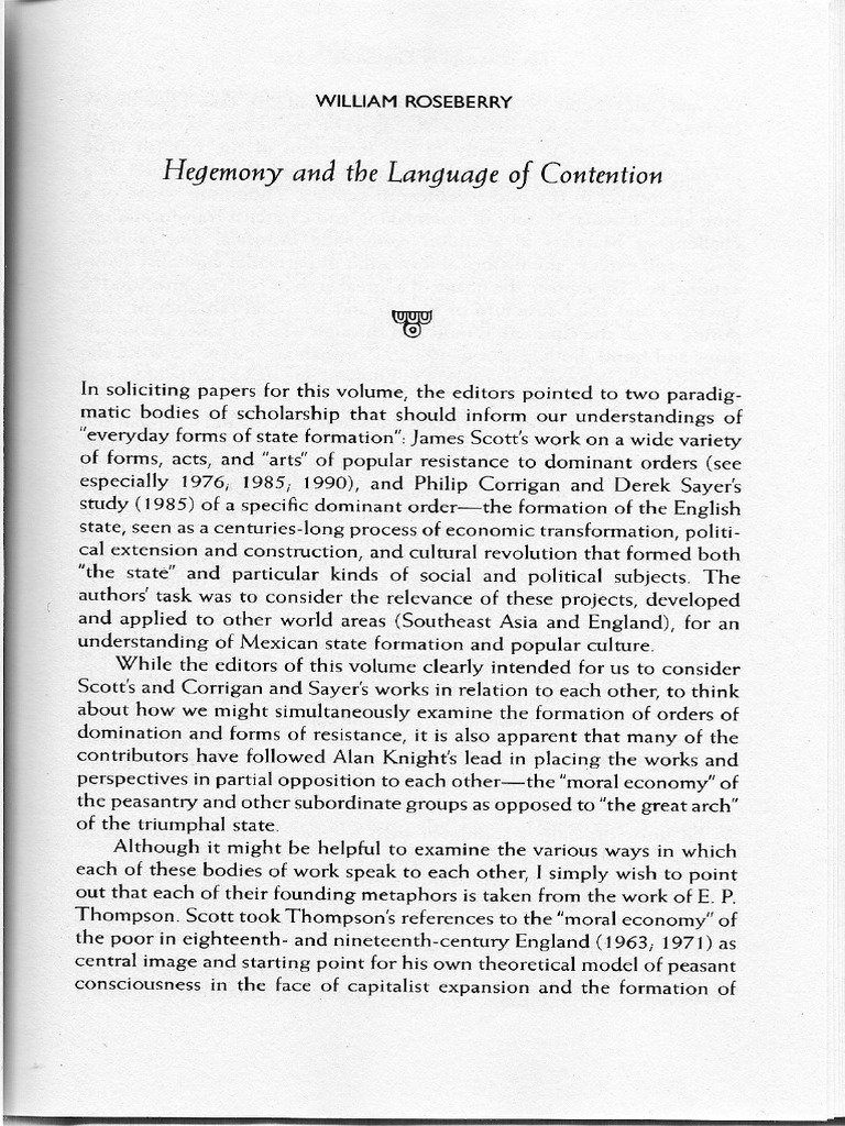 William Roseberry - Hegemony and The Language of Contention | PDF