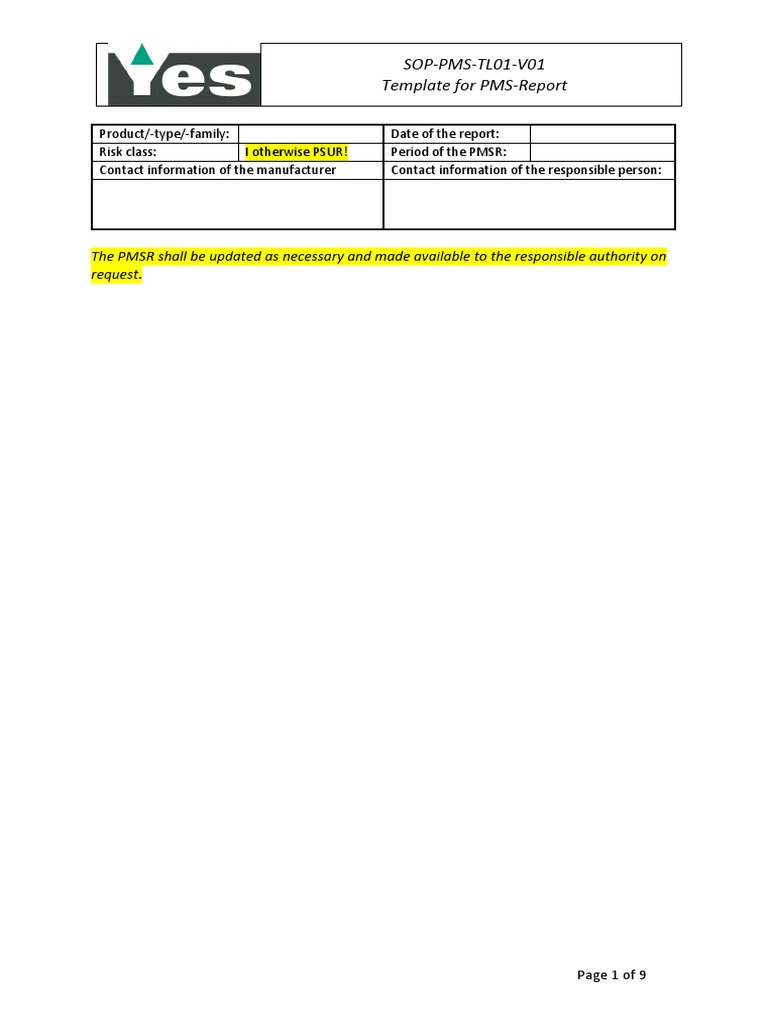 Template PMS Report TL01 V01 | PDF | Risk | Medical Device
