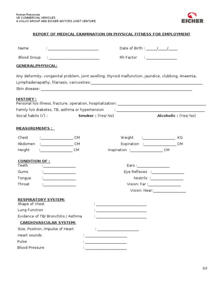 F-HRD-HCM-5 Pre Employment Health Check Up- Report Format