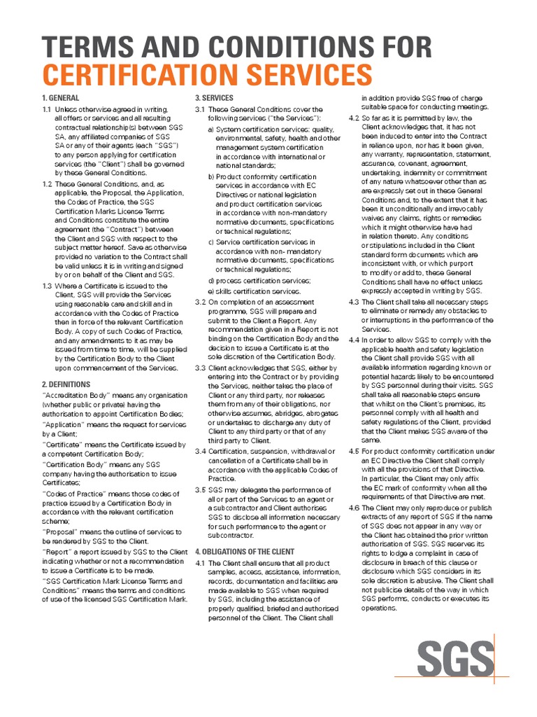 SGS General Conditions For Certification Services EN | Download Free ...