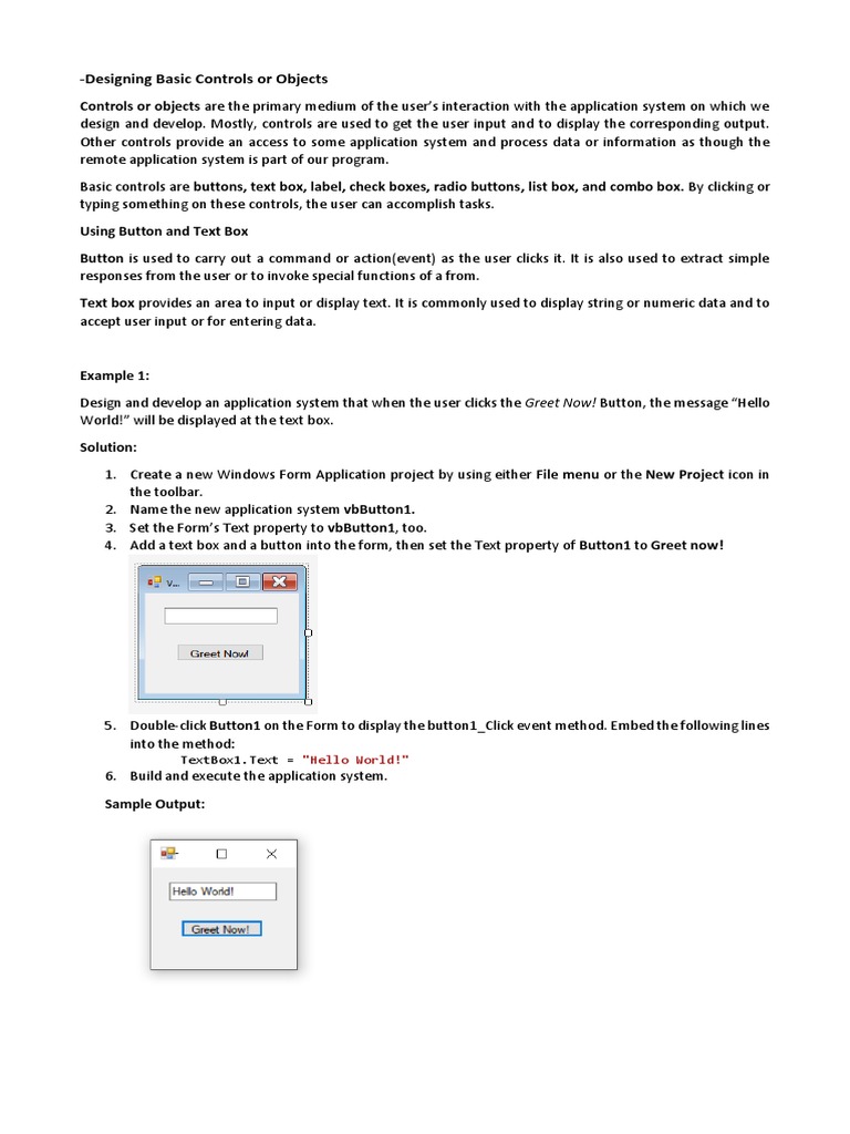 Topic 1 - Designing Basic Controls or Objects | PDF | Button (Computing ...
