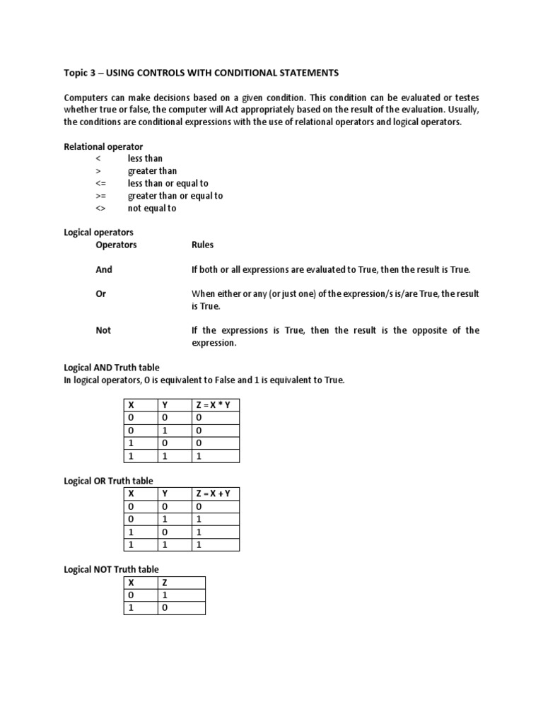 Topic 3 Using Controls With Conditional Statements Pdf Computer Programming Computing 2073