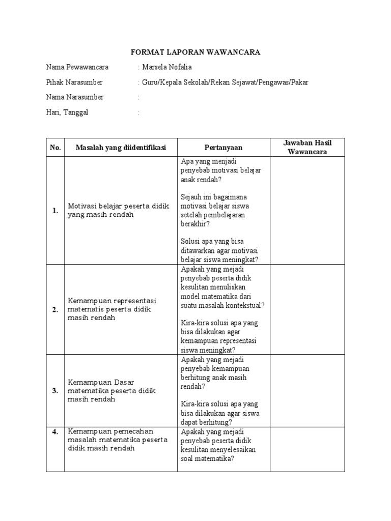 Format Laporan Wawancara | PDF