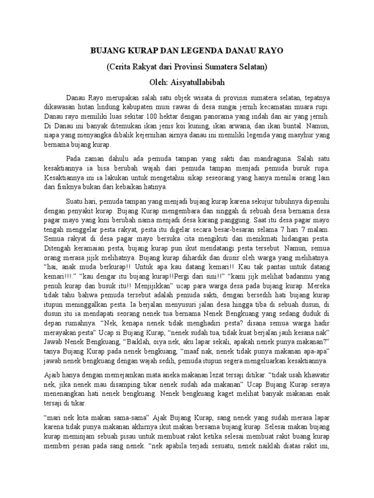 Bujang Kurap Dan Legenda Danau Rayo | PDF | Griya & Taman | Seni