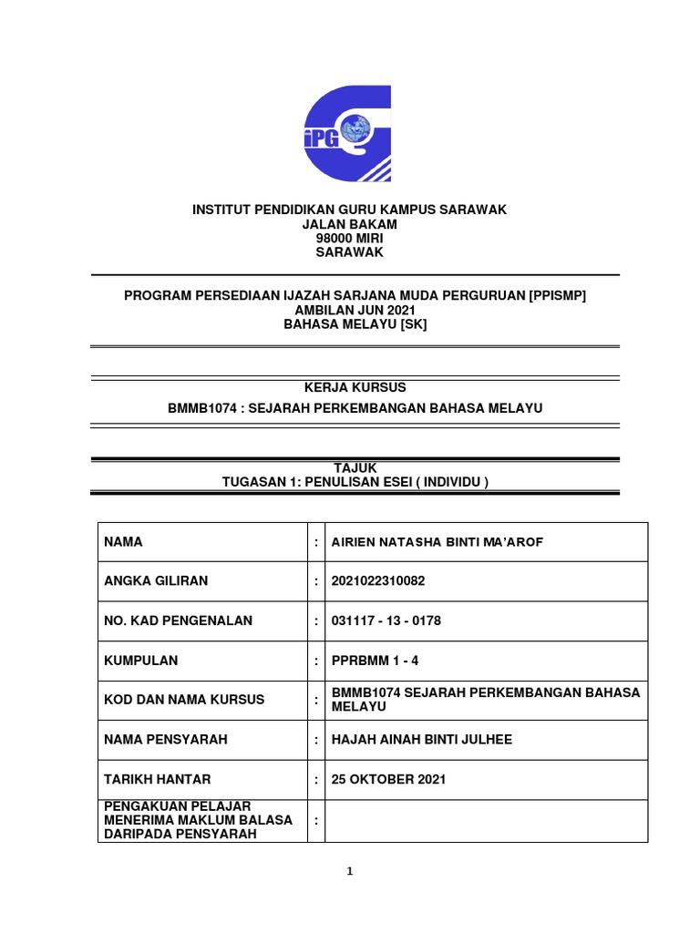 Contoh Penulisan Esei Pentaksiran Berterusan | PDF