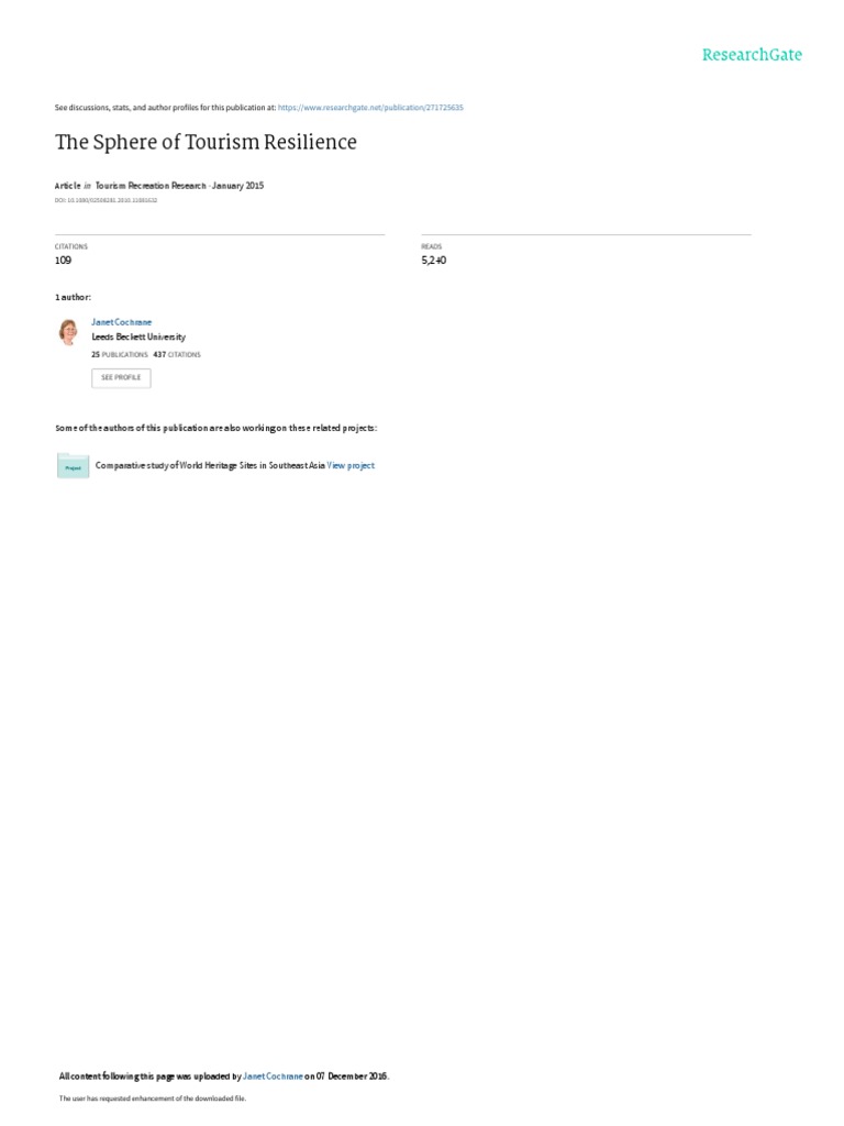Cochrane TRR 2010 Sphere of Tourism Resilience | PDF | Ecological ...