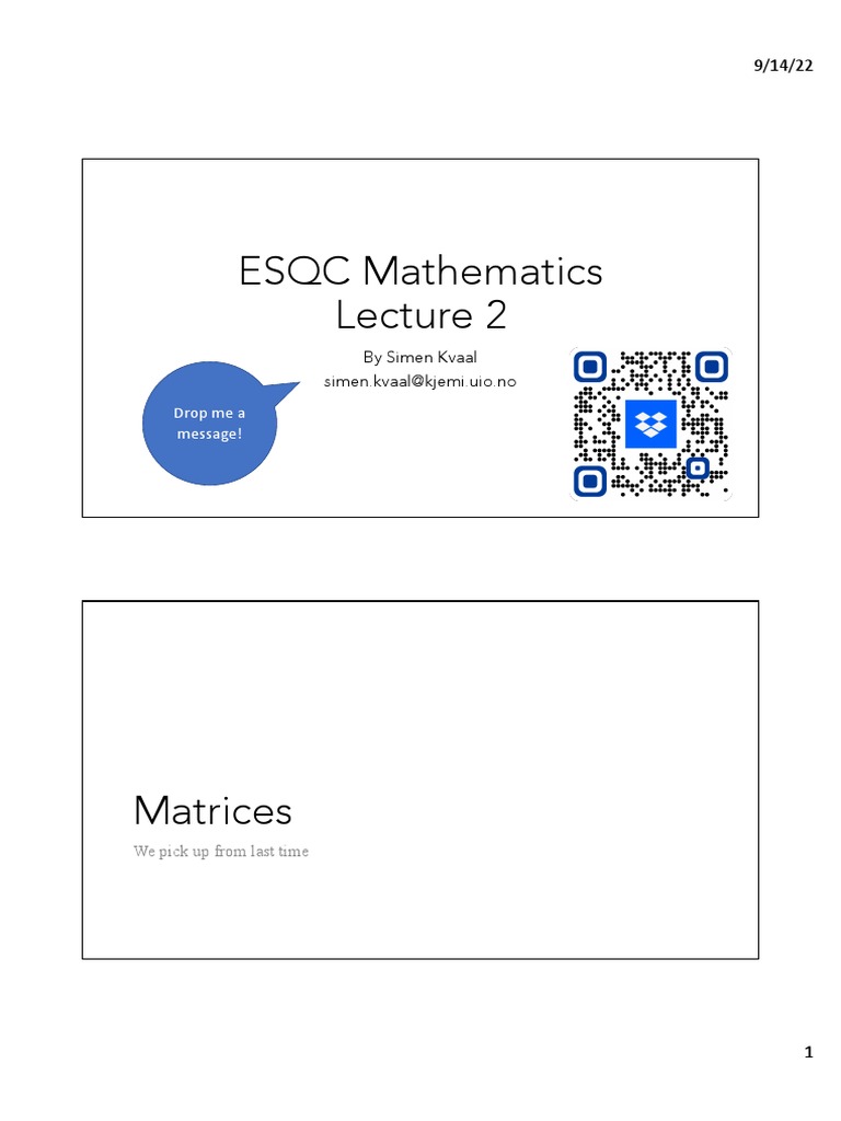 Kvaal ESQC22 Lecture2 | PDF | Basis (Linear Algebra) | Matrix (Mathematics)
