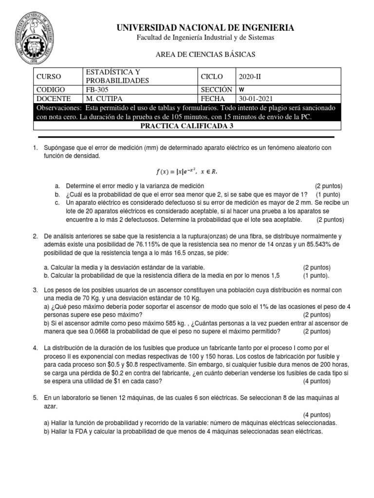 Solu Eyp W pc3 | PDF | Medición | Probabilidad