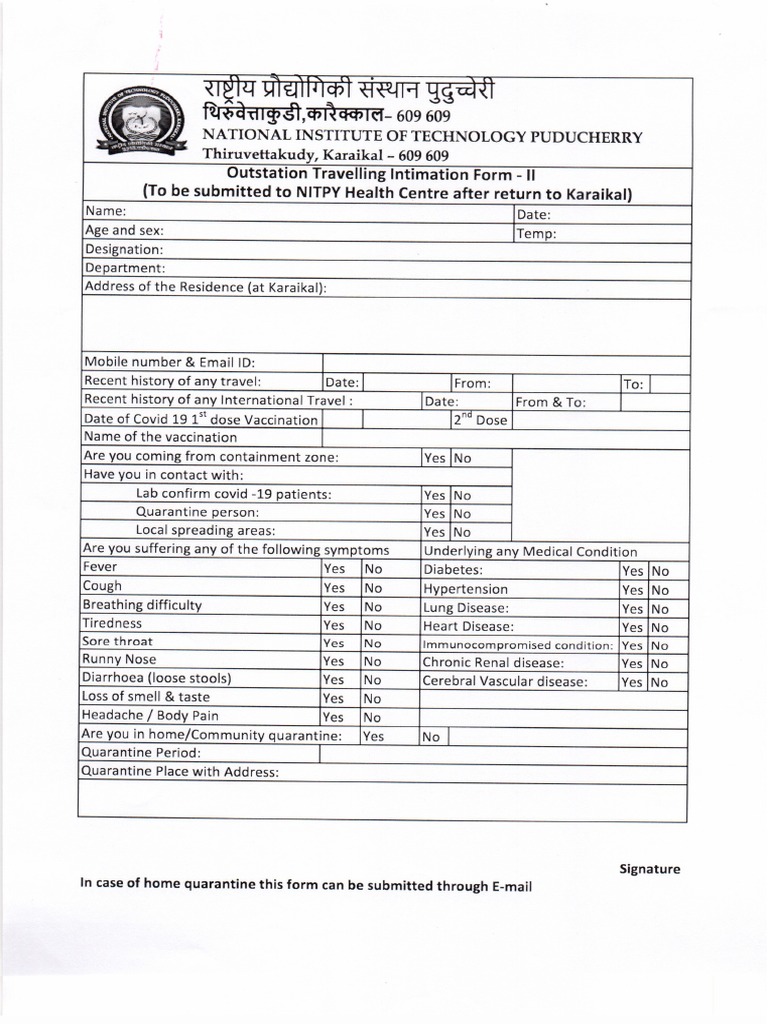 Outstation Travelling Intimation Form - II | PDF