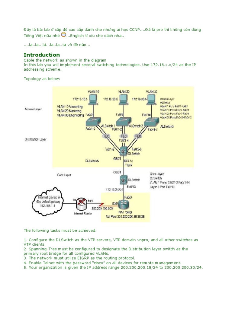 Configure Routing Inter Vlans STP Trunking VTP Nat | PDF