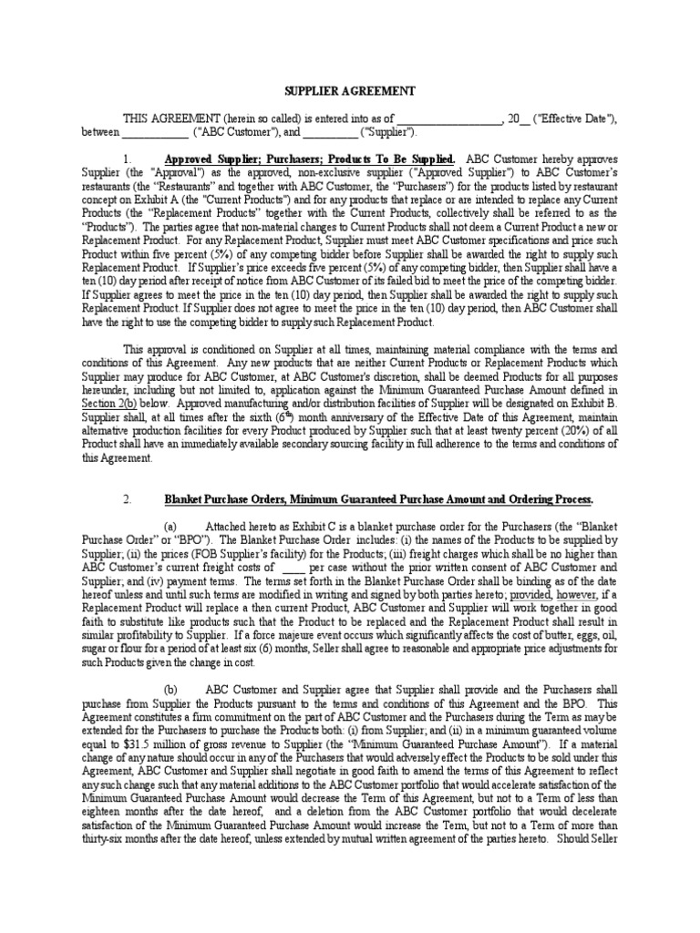 Supplier Agreement | PDF | Indemnity | Liability Insurance