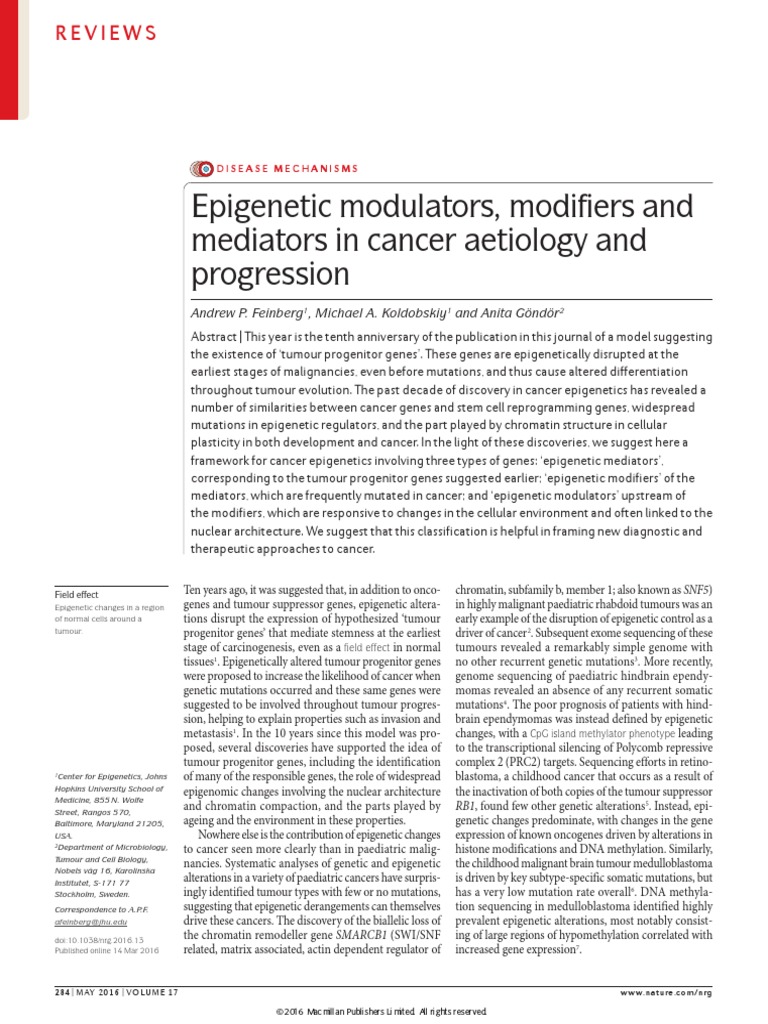 Feinberg AP Et Al. 2016 Epigenetic Modulators, Modifiers and Mediators in Cancer Aetiology and ...