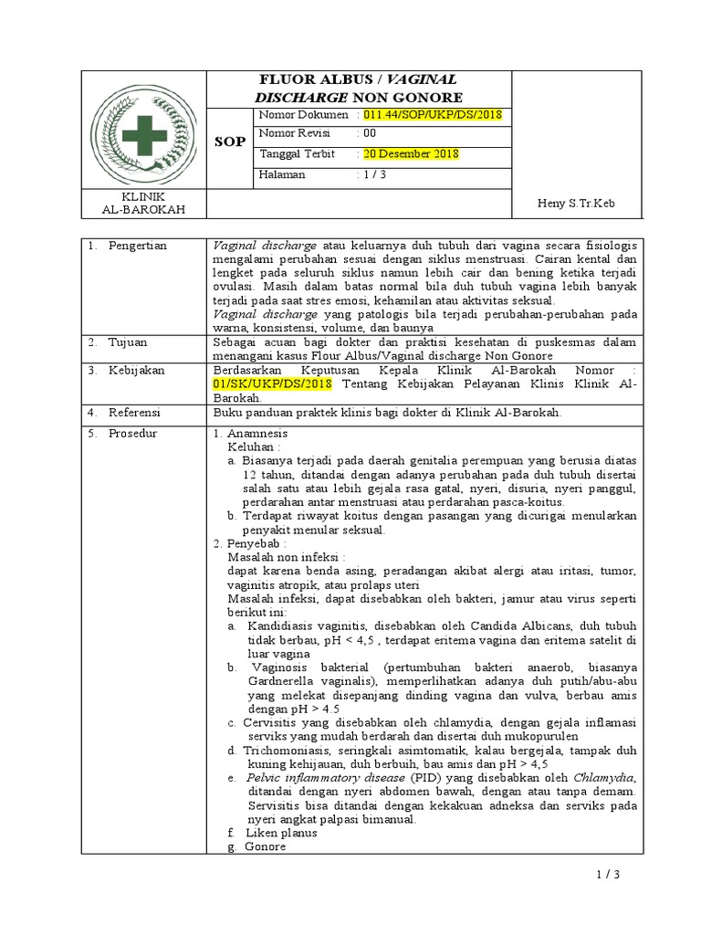 FLUOR ALBUS (1) Sop 144 Penyakit Folder2 | PDF | Sains & Matematika