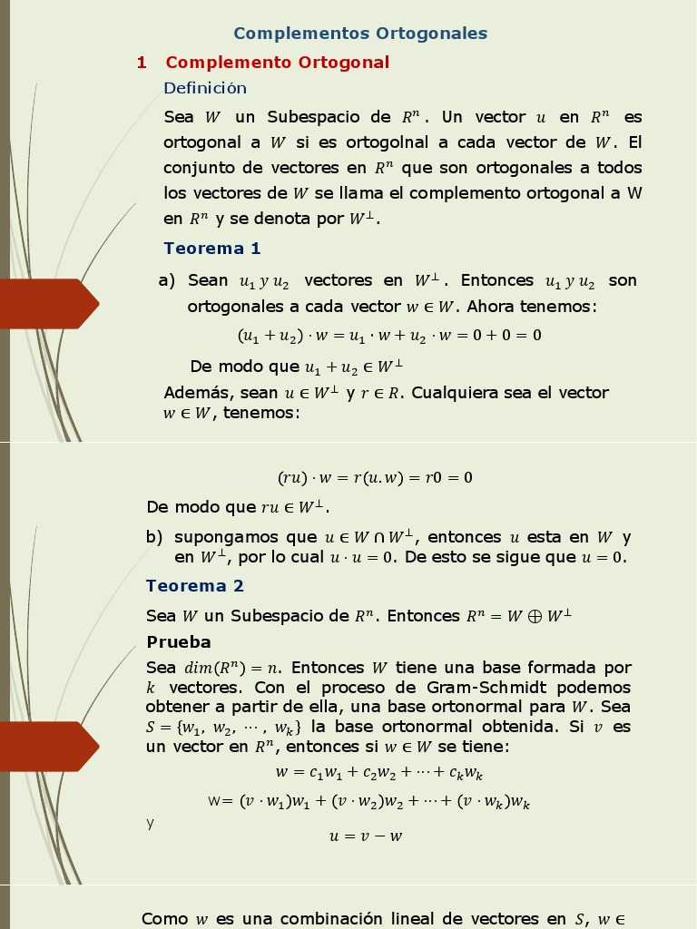 Complemento Ortogonal | PDF | Espacio vectorial | Ortogonalidad