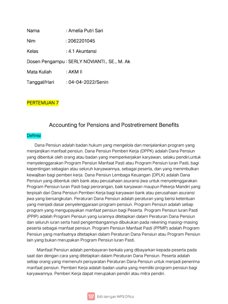 Tugas Pertemuan 7 (Amelia Putri Sari-2062201045) Akm II | PDF | Bisnis | Pengelolaan Keuangan & Uang