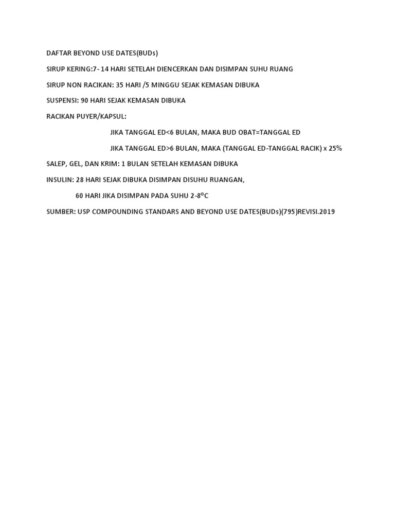 Daftar Beyond Use Dates | PDF