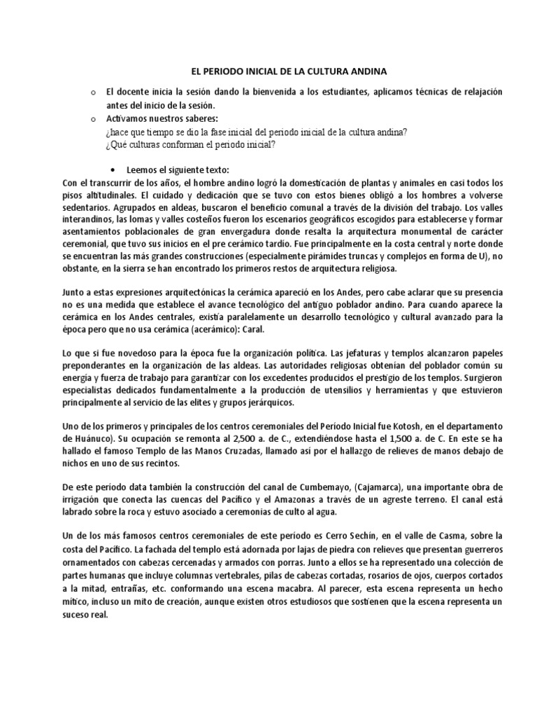 El Periodo Inicial de La Cultura Andina | PDF