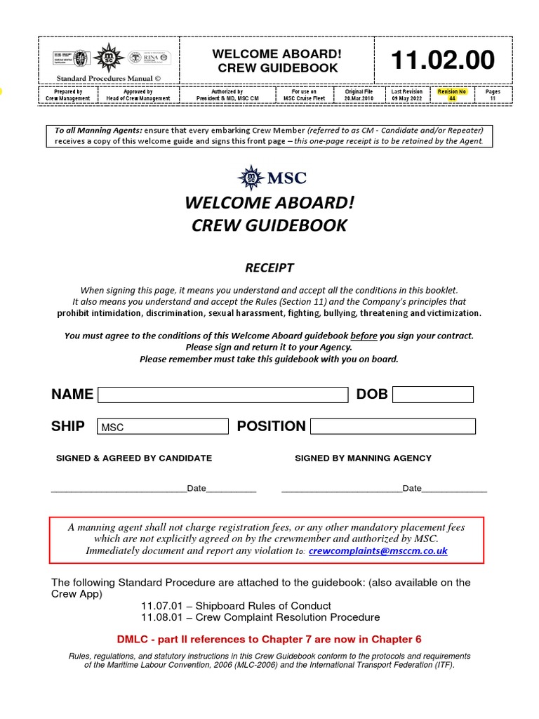 Welcome Aboard Crew Guide Book 11.02.00 - Rev. 44 | PDF | Information ...
