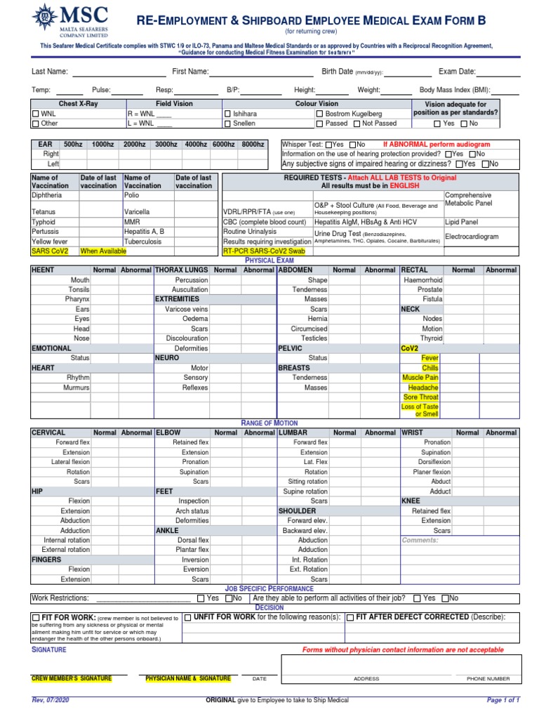 REEMP AND SHIPBOARD REME Form B v4 20200730 | PDF | Anatomical Terms Of ...
