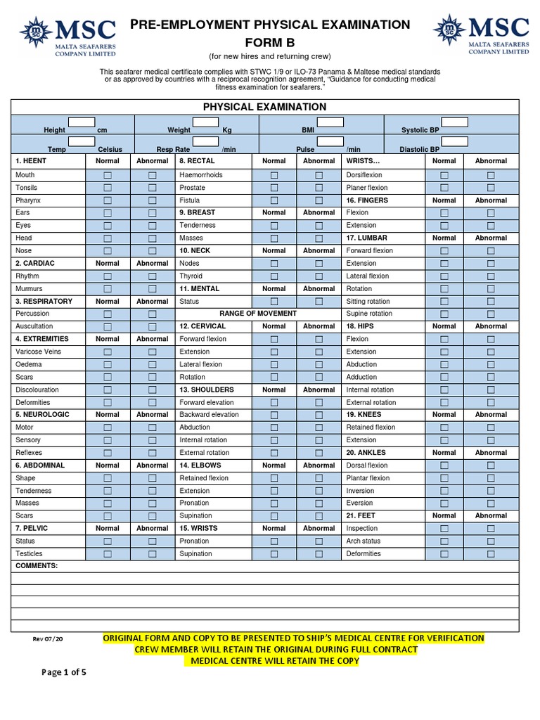 Peme Form B - Rev 20201020 | PDF | Anatomical Terms Of Motion | Medical ...