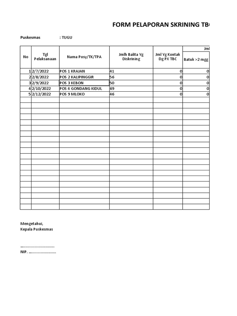Form Pelacakan Skrining TBC Pada Anak | PDF
