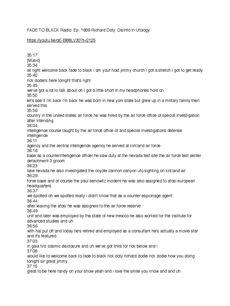 FADE To BLACK Radio - Ep. 1689 Richard Doty - DisInfo in Ufology A ...