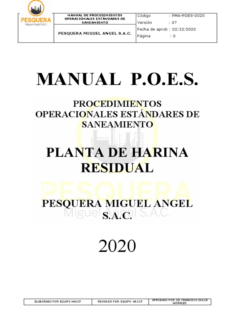Manual Poes - 2020 | PDF | Análisis de Riesgo y Puntos Críticos de Control | Calidad (comercial)