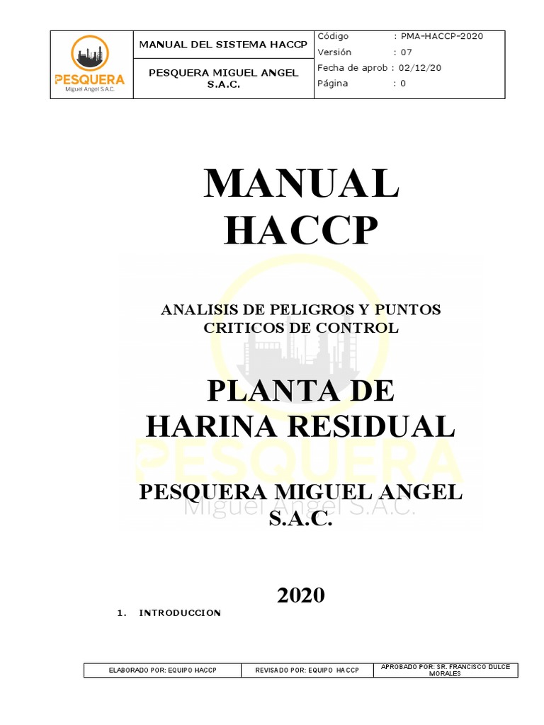 Manual Haccp - 2020 | PDF | Análisis de Riesgo y Puntos Críticos de Control | Seguridad alimenticia