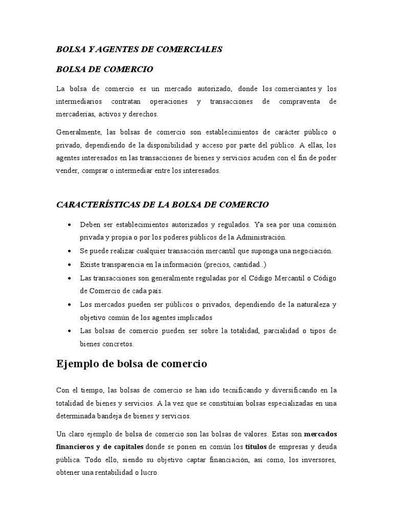 1.12 Bolsa y Agente de Comercio | PDF | Bolsa | Comercio