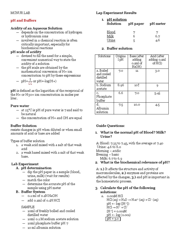 Analysis of pH, Buffers, and Carbohydrate Reactions Through Laboratory Experiments | PDF ...