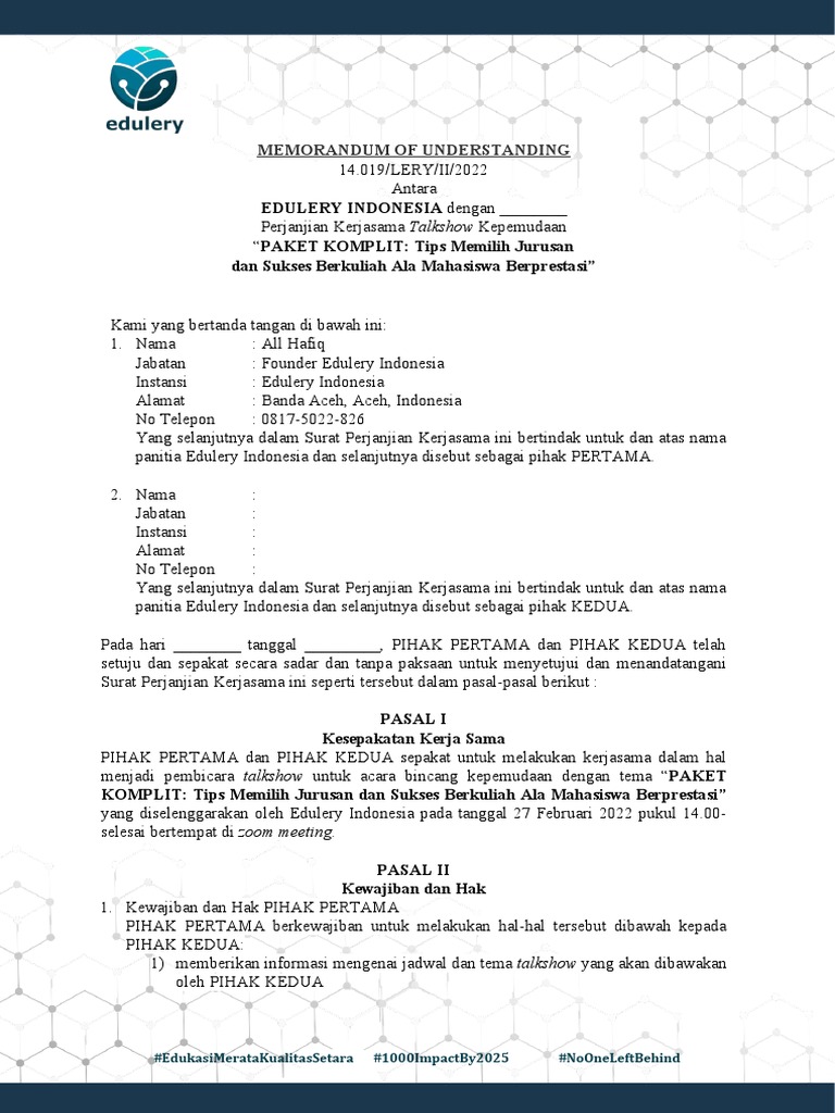 Format MoU PEMATERI | PDF | Hukum