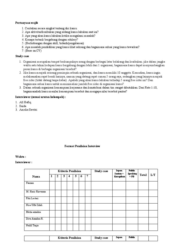 Format Penilaian Interview | PDF