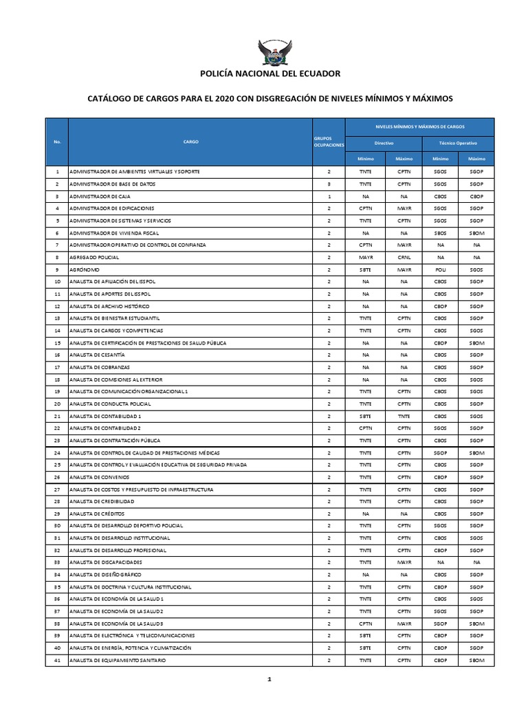 Catálogo de Cargos 2020 | PDF