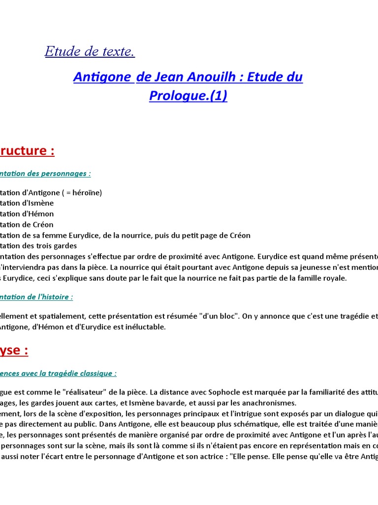 Analyse du Prologue d'Antigone | PDF | Thèbes (Grèce) | Mythologie ...