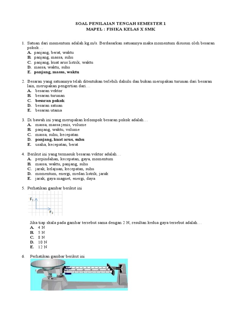 Soal PTS Fisika Kelas X Semester 1 2021 | PDF