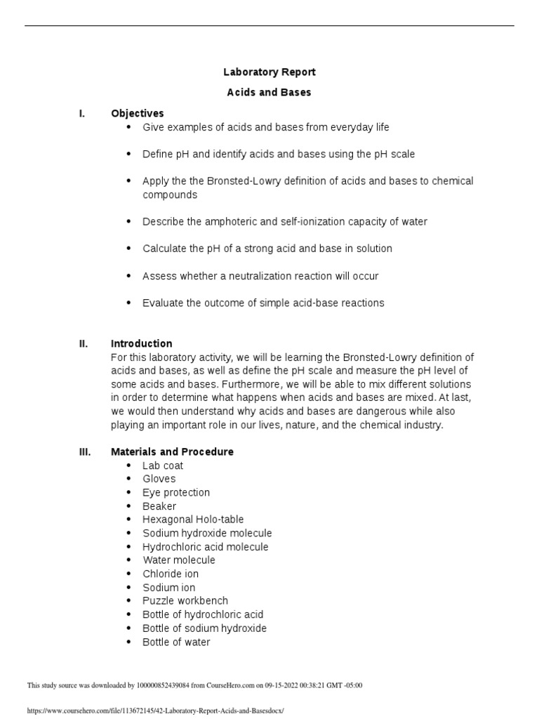 4.2 Laboratory Report Acids and Bases | PDF | Ph | Acid
