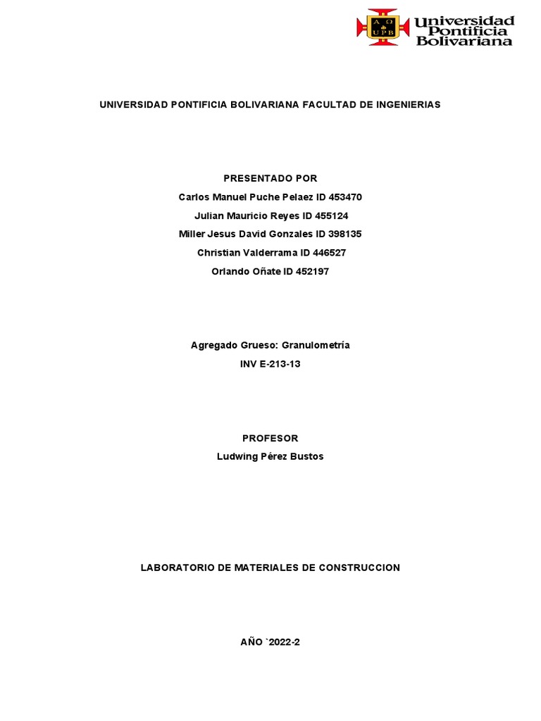 Informe Prac Norma INV E 213 13 Agregado Grueso | PDF