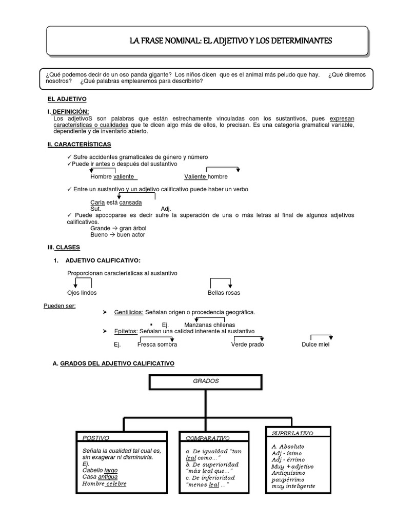 Determinantes El Adjetivo (15 9) | PDF | Adjetivo | Sustantivo
