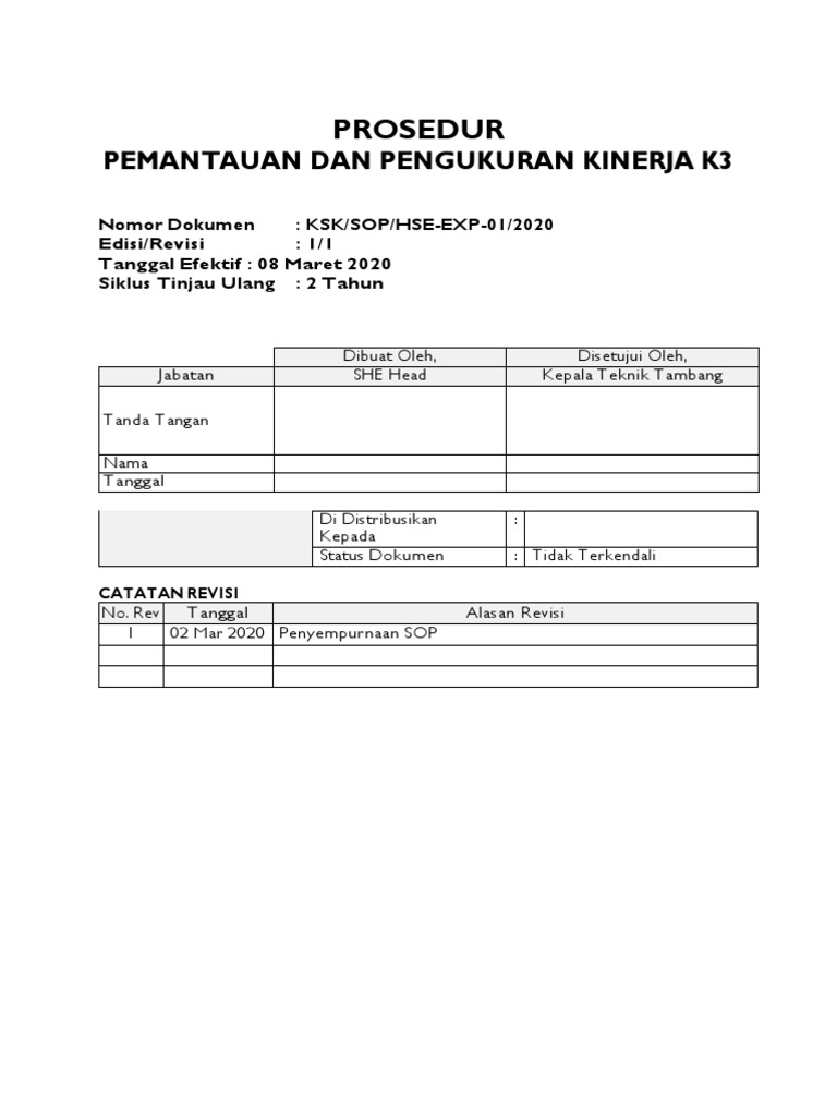 SOP Pemantauan-Dan-Pengukuran-Kinerja K3 | PDF