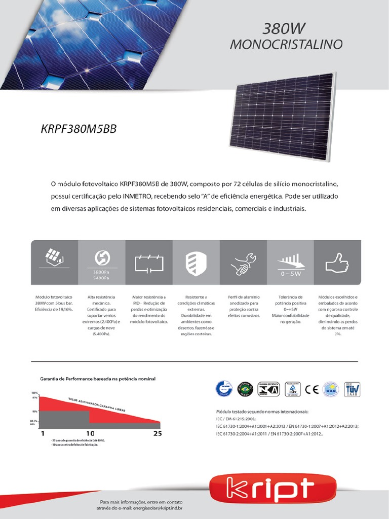 Datasheet - Módulo Fotovoltaico - 380W - KRIPT | PDF | Quantidade ...