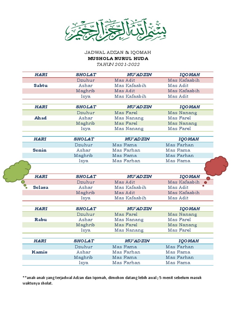JADWAL ADZAN 1 | PDF