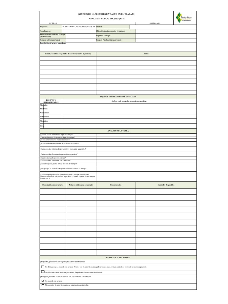SST-FR-20 Análisis de Trabajo Seguro ATS | PDF SST-FR-20 Análisis de Trabajo Seguro ATS | PDF