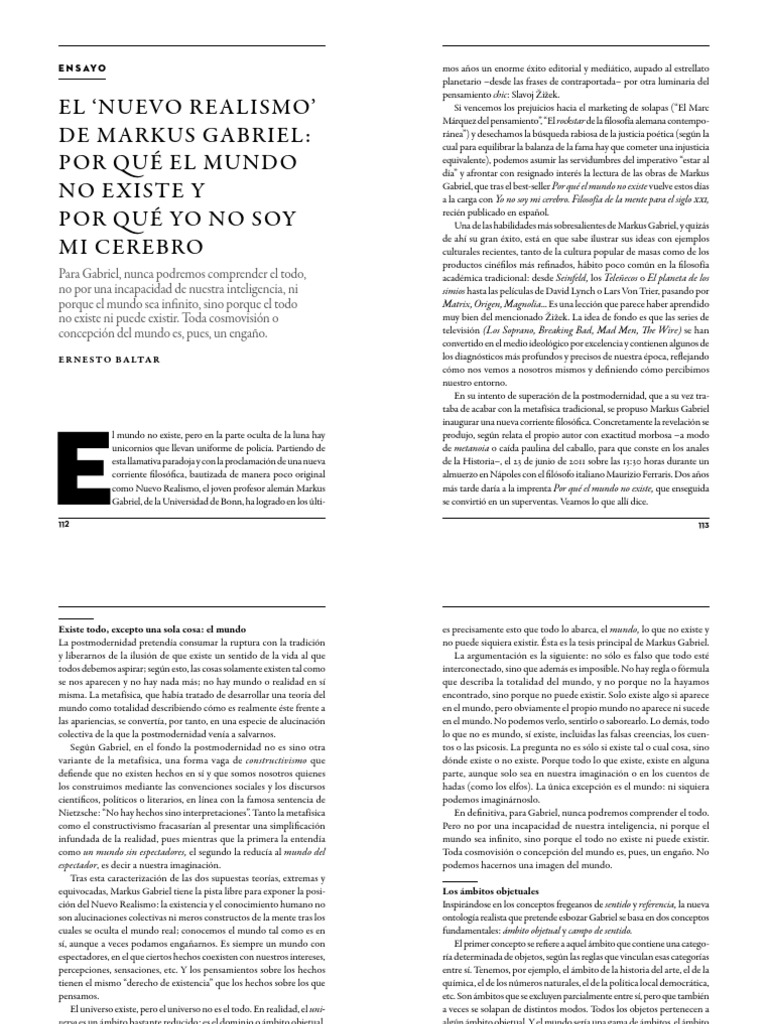 El Nuevo Realismo de Markus Gabriel Por | PDF | Realidad | Realismo filosófico
