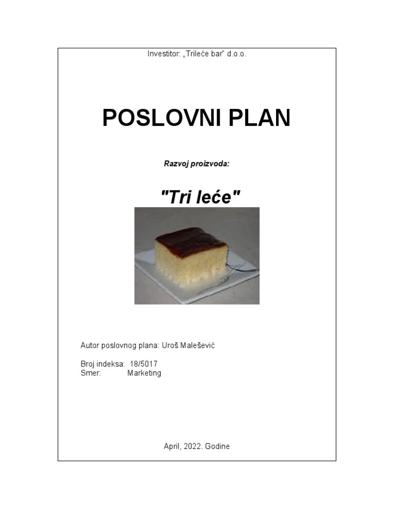 Uros Malesevic Poslovni Plan | PDF
