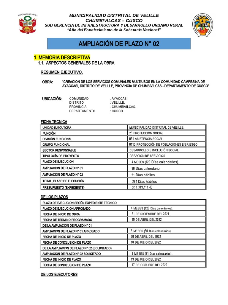 INFORME DE AMPLIACION de Plazo #02 Ayaccasi Final | PDF | Sectores Economicos