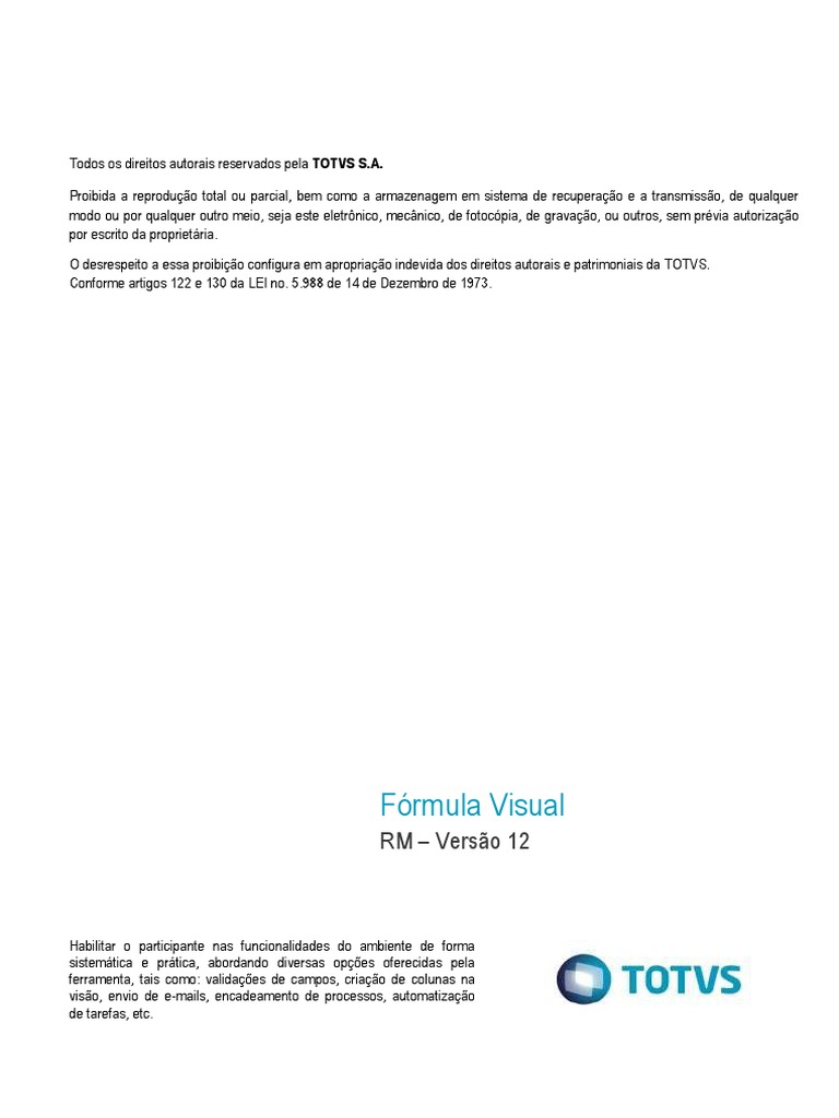 Apostila TOTVS Fórmula Visual - RM Versão 12 | PDF | Fluxo de trabalho | SQL