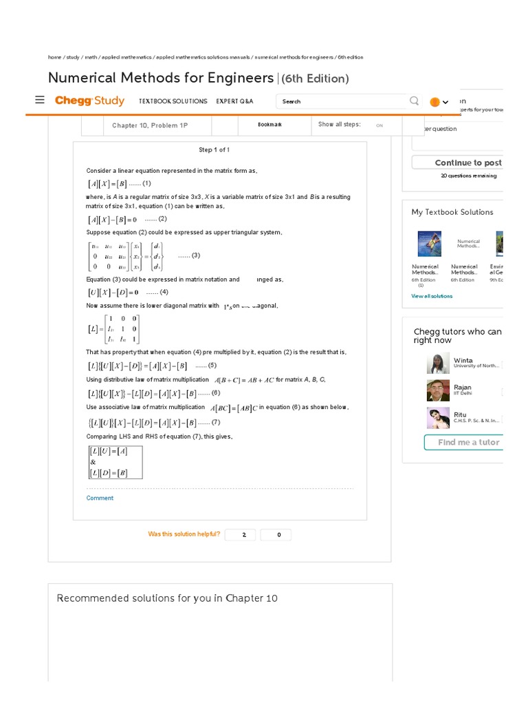 Numerical Methods For Engineers: (6th Edition) | PDF | Matrix (Mathematics) | Numerical Analysis
